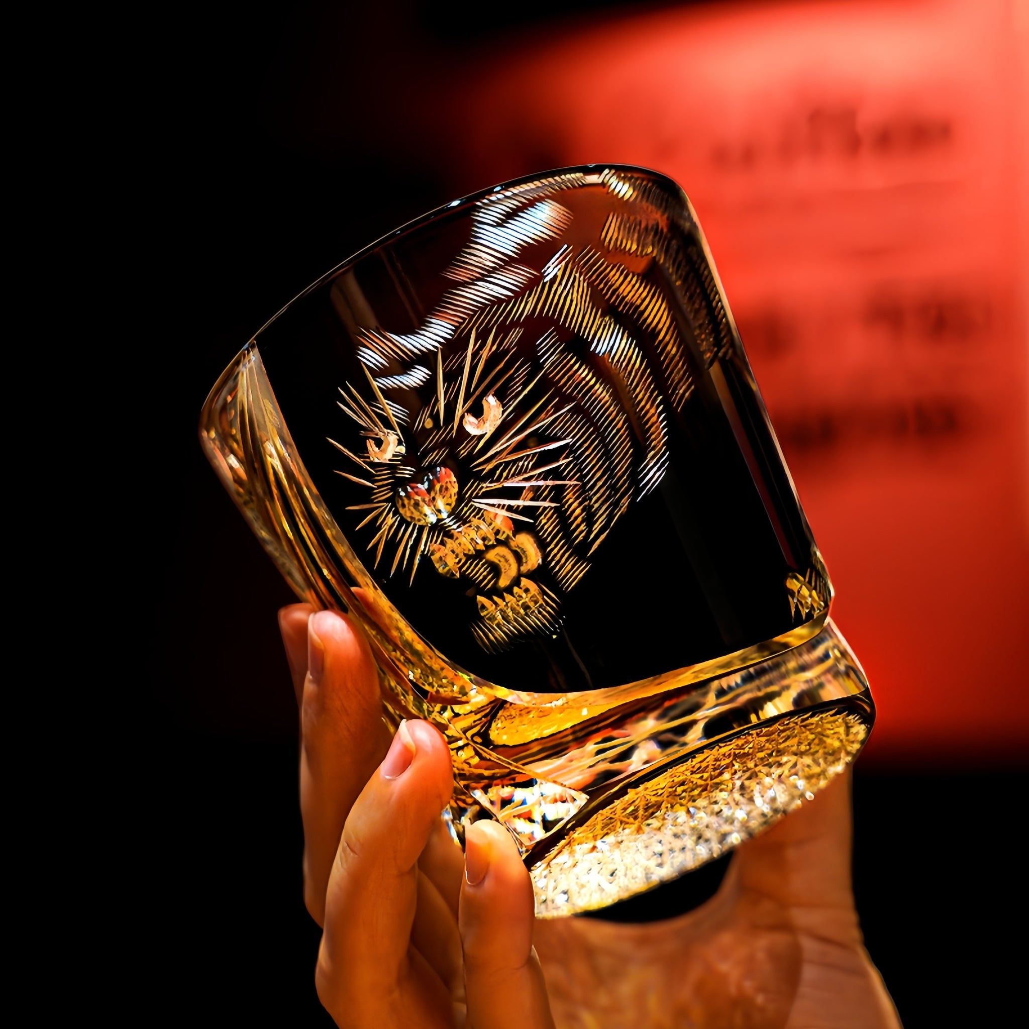 Edo Kiriko Handcrafted Kuro Tora Whisky Glass With Wooden Box - MASU