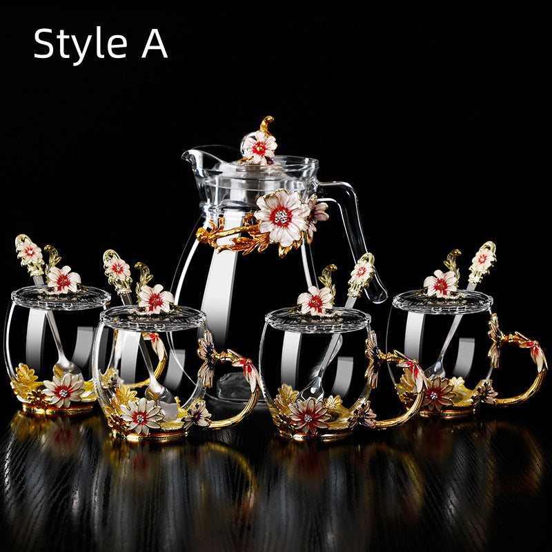 Metallic Floral Glass Tea Cup Gift Sets - MASU