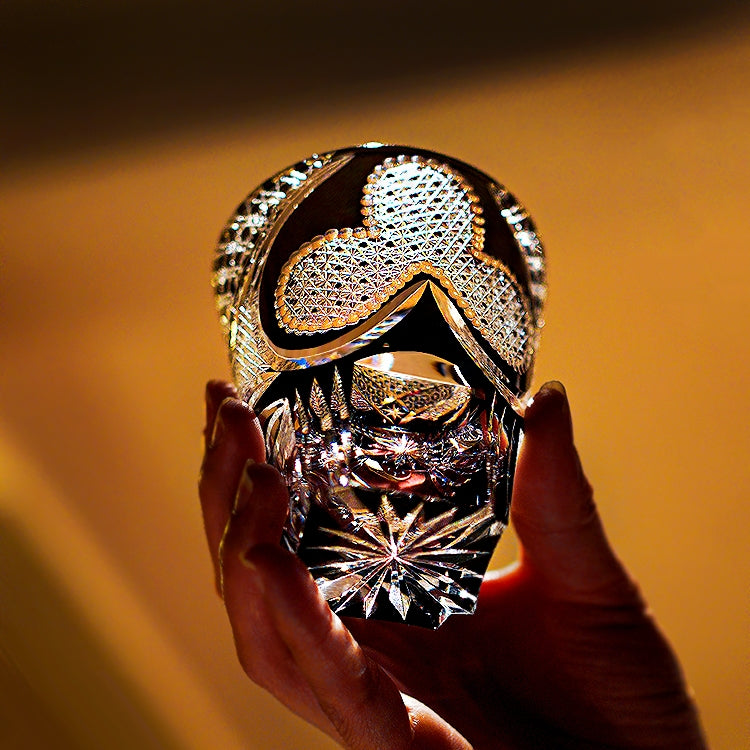 Edo Kiriko Handcrafted Club Crest Whiskey Glass With Wooden Box - MASU