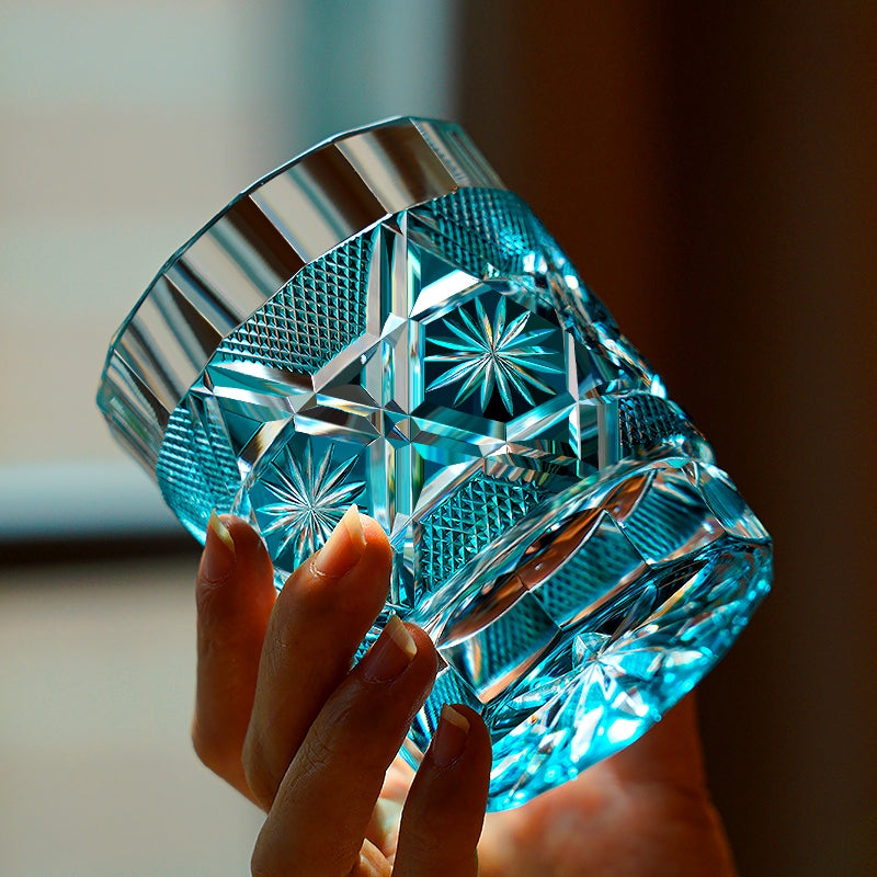 Edo Kiriko Handcrafted Kiku Suji Whisky Glass With Wooden Box - MASU