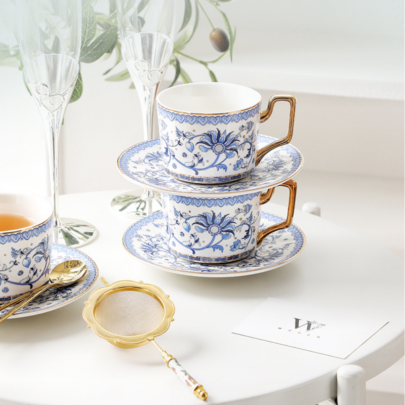 Blue Floral Harmony Ceramic Tea Cup Wedding Gift Sets - MASU