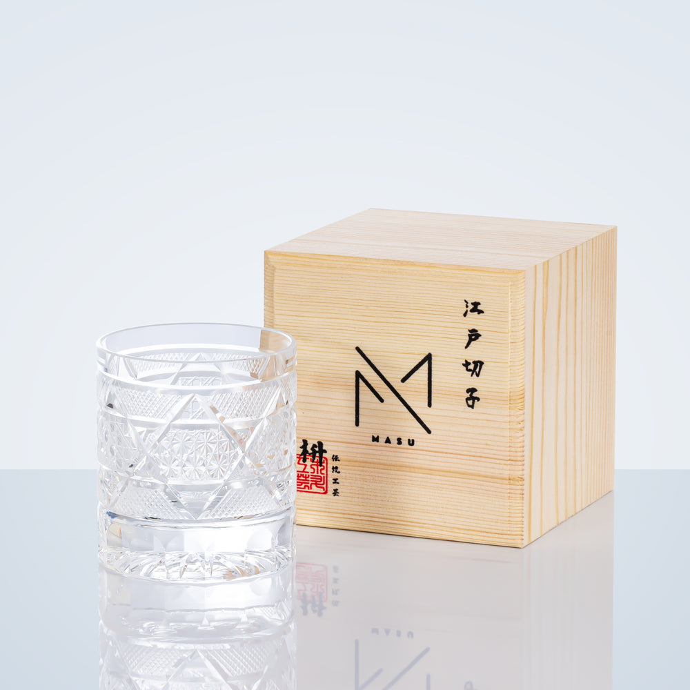Edo Kiriko Handcrafted Hexagonal Chrysanthemum Whisky Glass With Wooden ...
