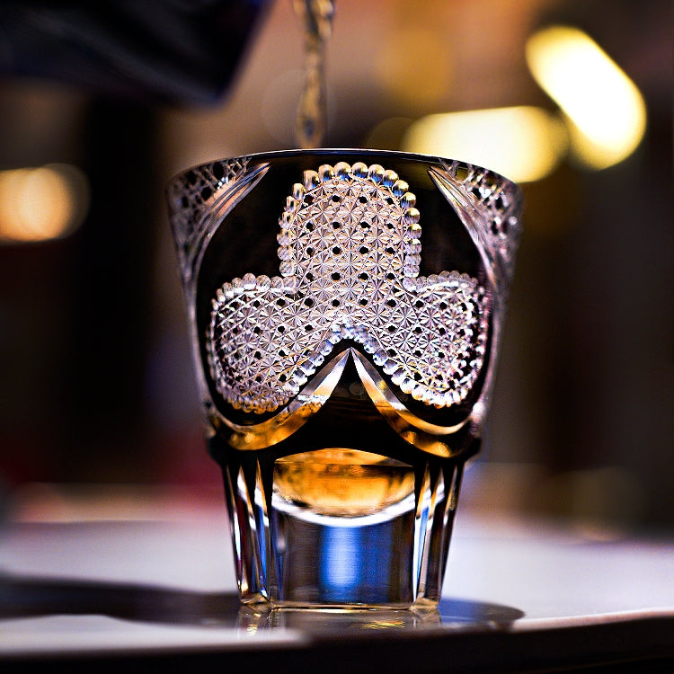 Edo Kiriko Handcrafted Club Crest Whiskey Glass With Wooden Box - MASU