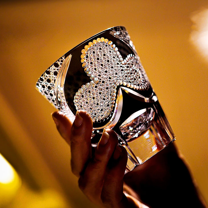 Edo Kiriko Handcrafted Club Crest Whiskey Glass With Wooden Box - MASU