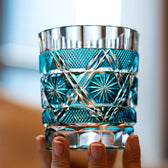 Edo Kiriko Handcrafted Kiku Suji Whisky Glass With Wooden Box - MASU