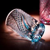 Edo Kiriko Handcrafted Azure Koi Whisky Glass With Wooden Box- MASU