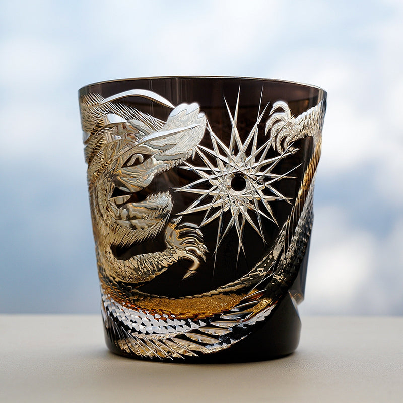 Edo Kiriko Handcrafted Soaring Dragon Whisky Glass With Wooden Box - MASU