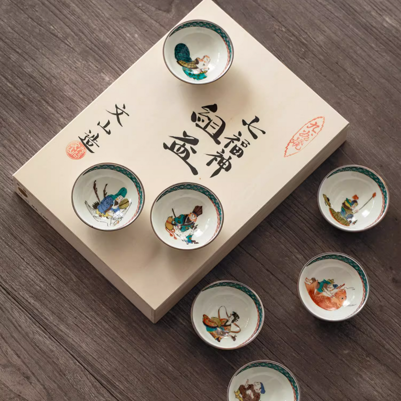 Kutaniyaki Shichifukujin Tea Cup Set - MASU