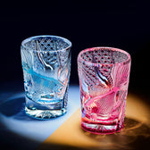 Edo Kiriko Handcrafted Azure Koi Whisky Glass With Wooden Box- MASU