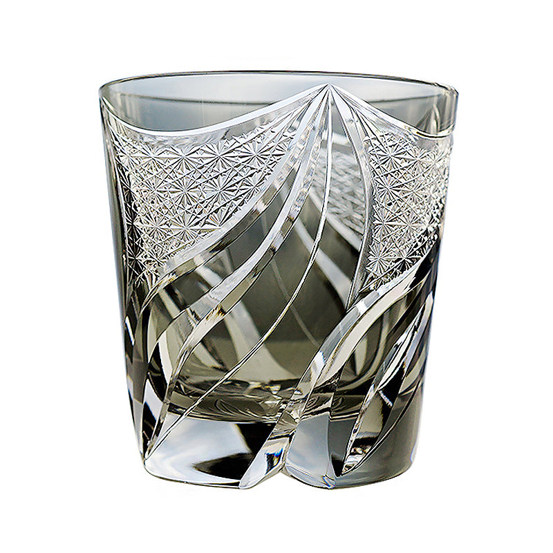 Edo Kiriko Handcrafted Inkstone Flame Whiskey Glass With Wooden Box-MASU