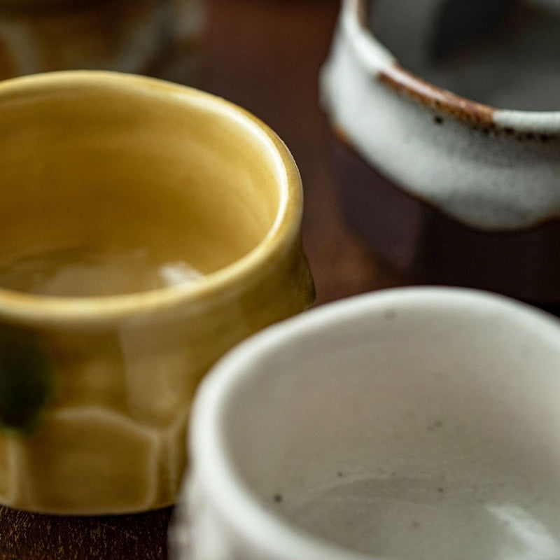 Hatsuichi Mino Ware Handcrafted Yusetsu Ceramic Teacups Set Of Five - MASU
