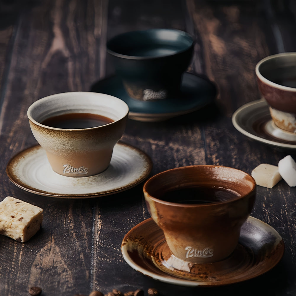 Handcrafted Glazed Ceramic Cone Shape Coffee Cup/Saucer Set - MASU