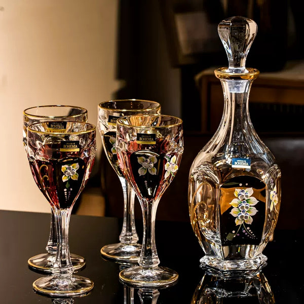 Bohemia Gold Enamel Wine Glasses Decanter Gift Set - MASU
