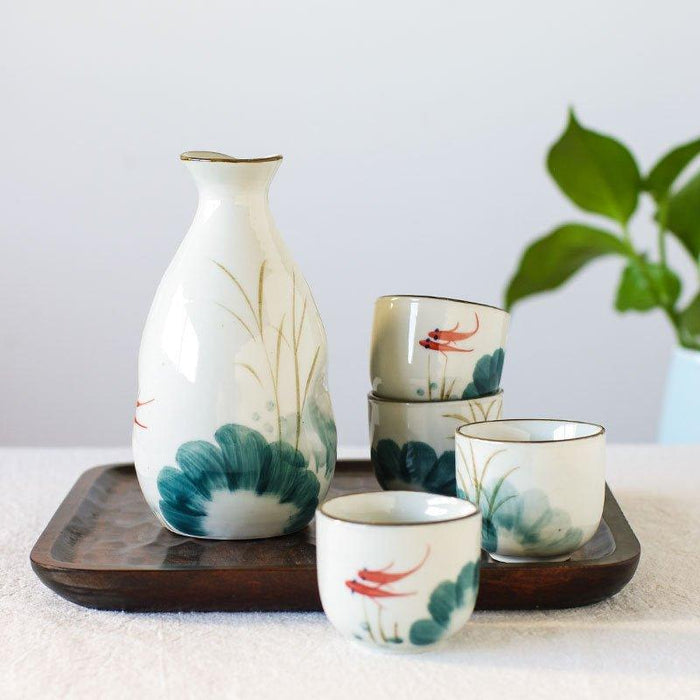 Japanese Handcrafted Goldfish Ceramic Sake Set - MASU