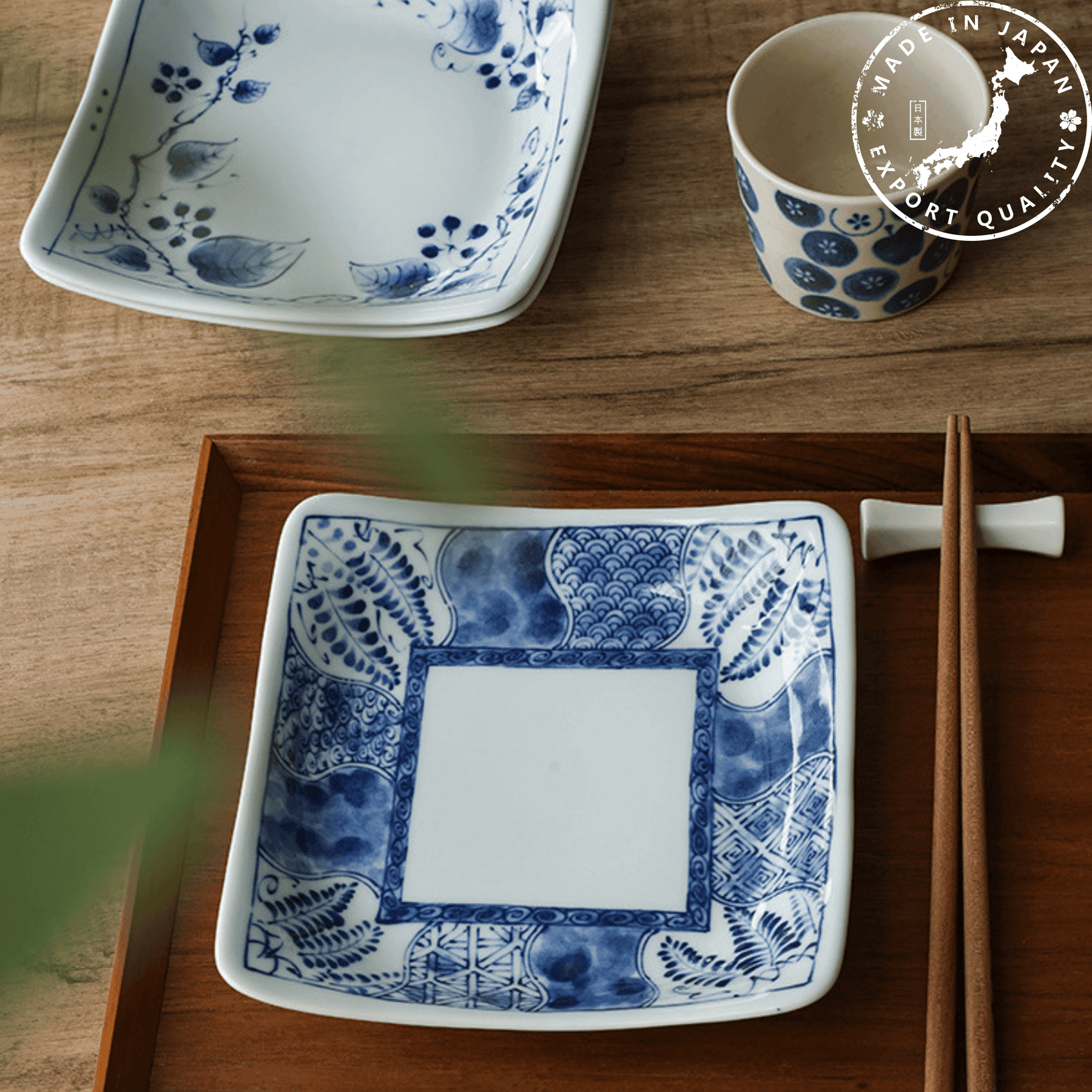Japanese Handcrafted Mino Ware Ceramic Square Plates - MASU