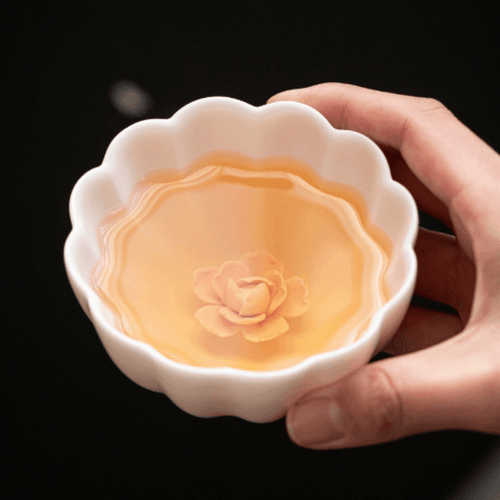 Handcrafted Ceramic Tea Cup With Embedded Ceramic Rose - MASU