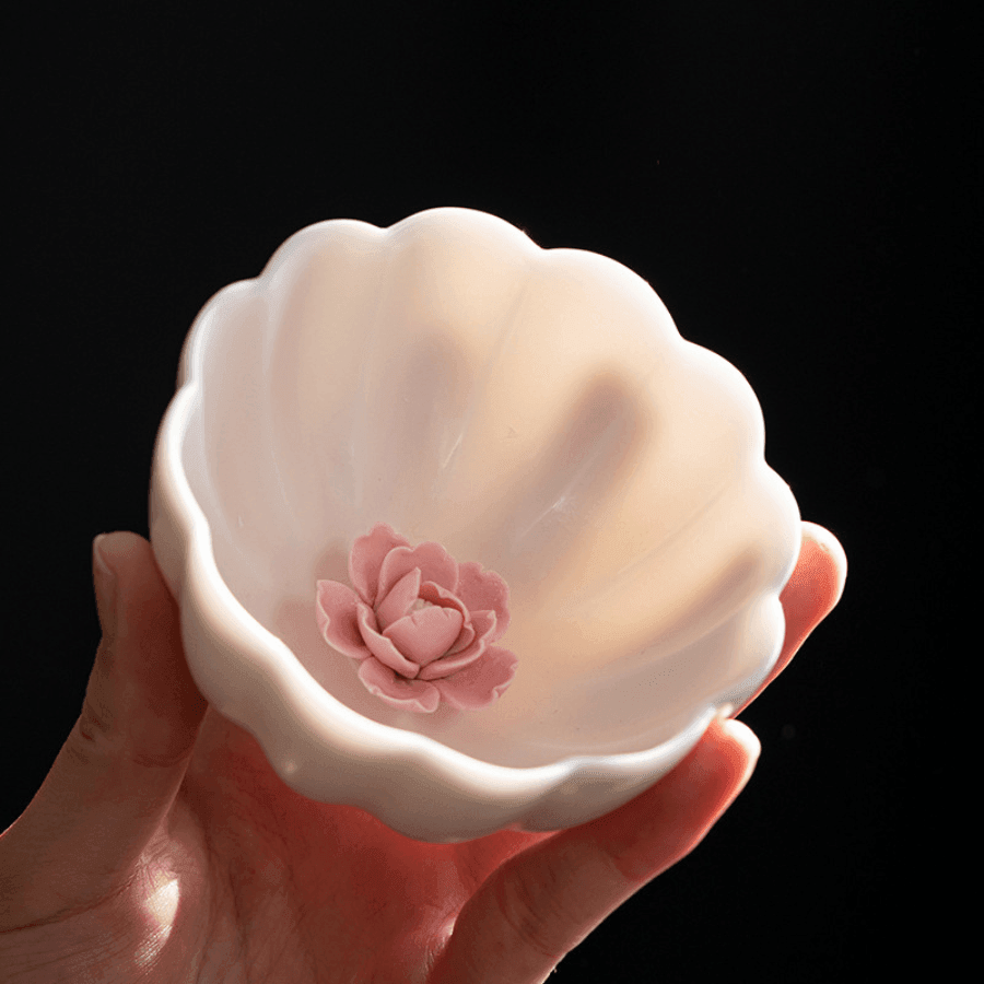 Handcrafted Ceramic Tea Cup With Embedded Ceramic Rose - MASU