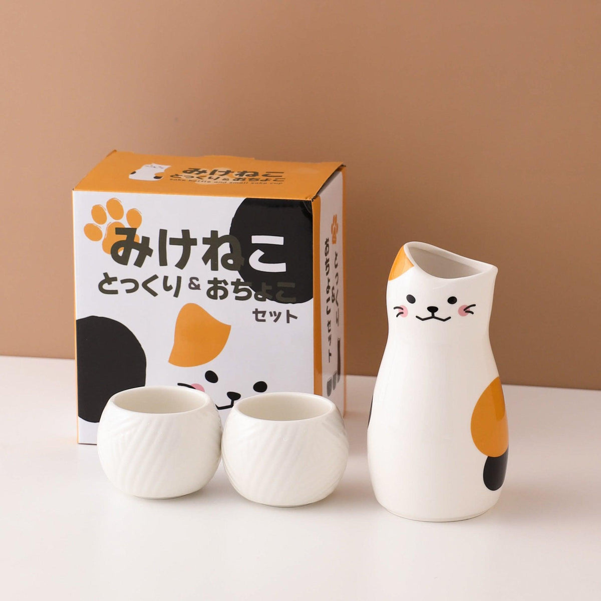 Japanese Ceramic Kitten Sake Sets - MASU