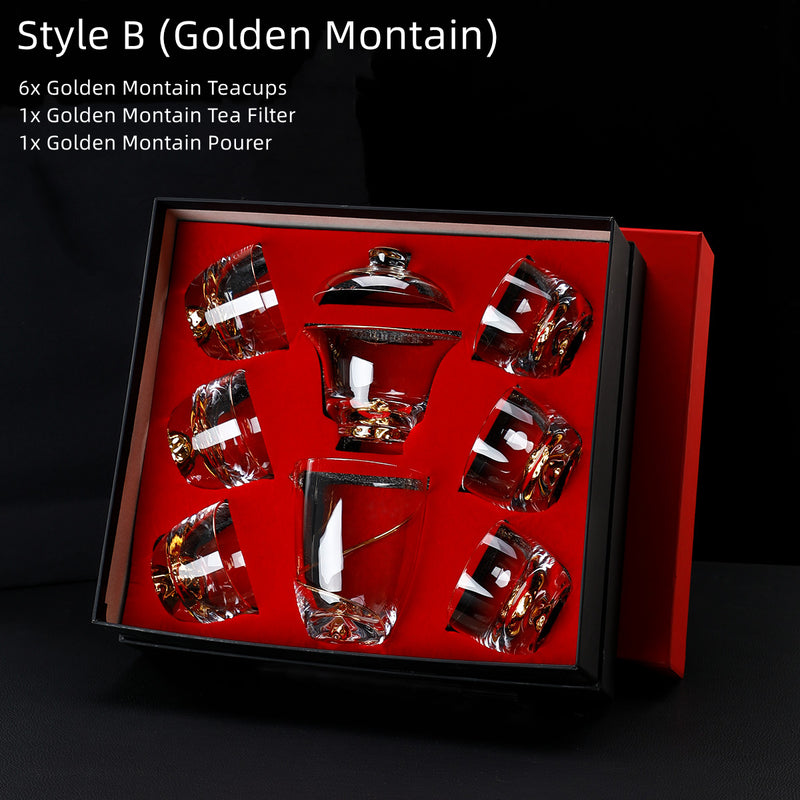 Gold Leaf Chinese Kung-Fu Tea Glass Cup Gift Sets - MASU