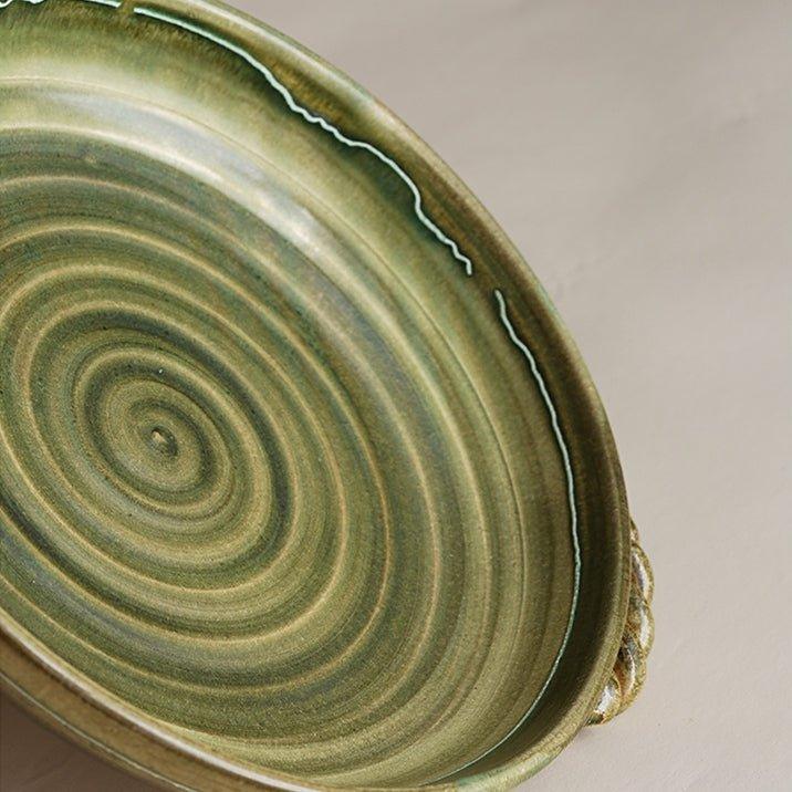 Japanese Handcrafted Curved Ceramic Swirl Plate - MASU