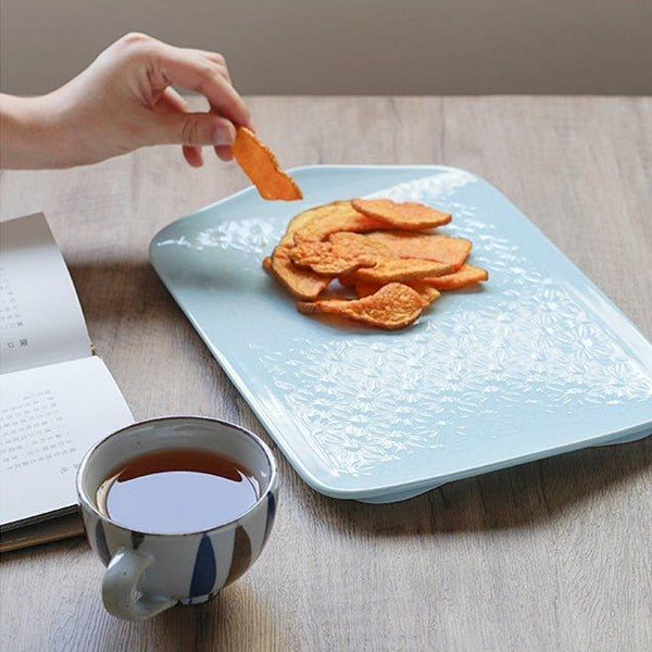 Japanese Rectangular Ceramic Floral Pattern Platters - MASU