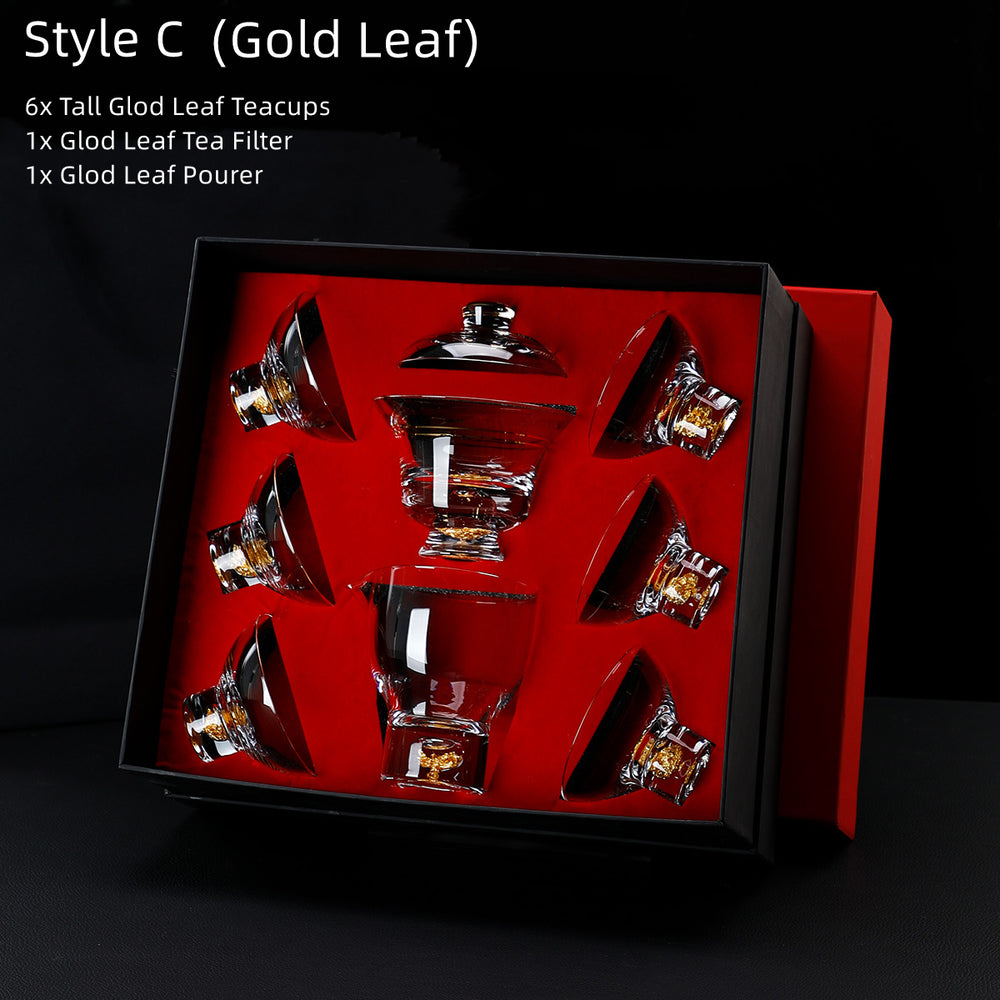 Gold Leaf Chinese Kung-Fu Tea Glass Cup Gift Sets - MASU